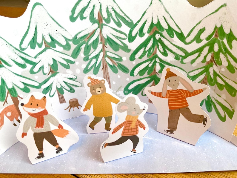 Printable Winter Ice Skating Rink | Paper Animal Puppets Craft (digital ...