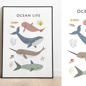 Ocean Animals Print Set, 3 Educational Prints, Classroom Posters, Home ...