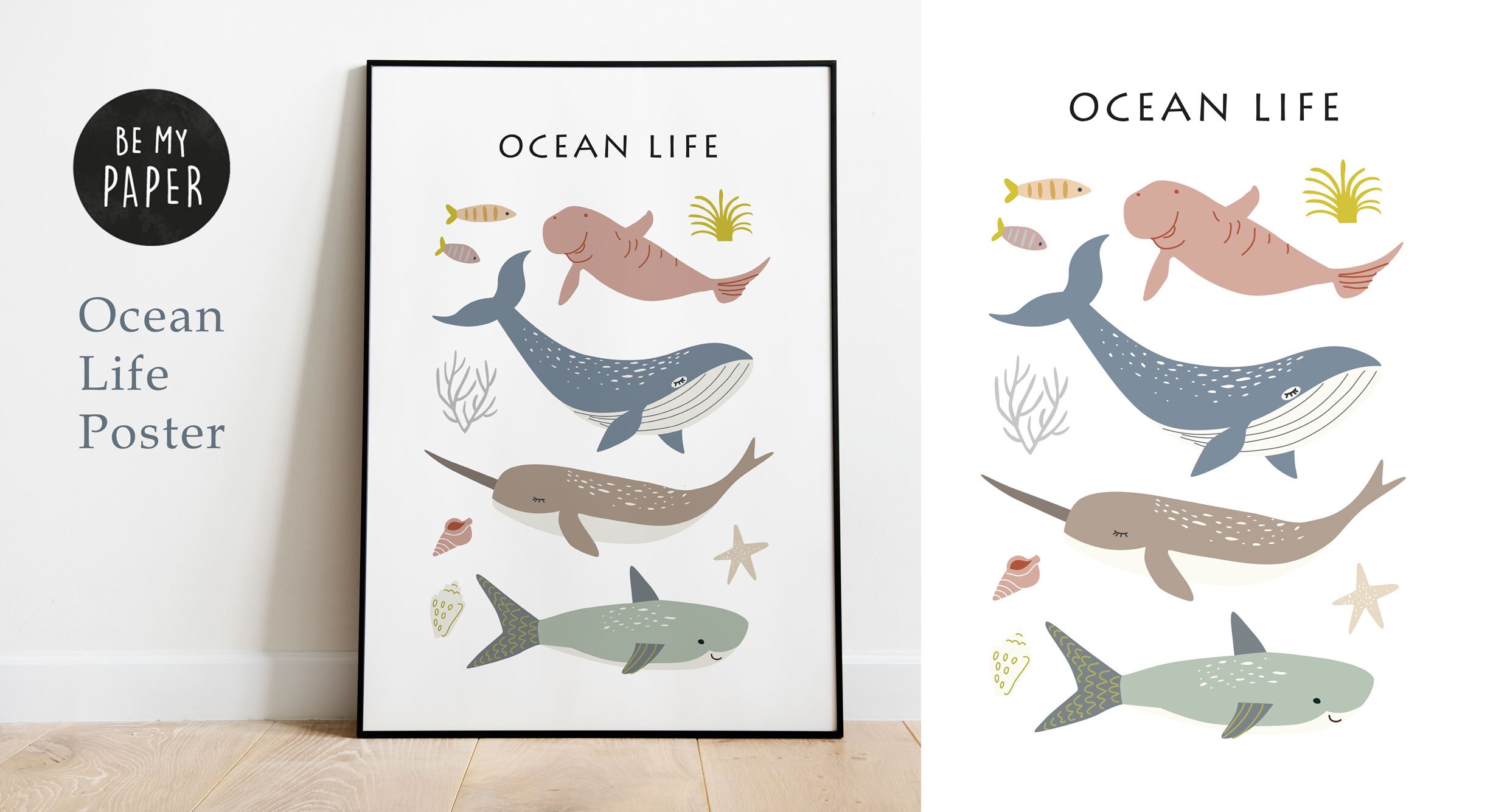 Ocean Animals Print Set, 3 Educational Prints, Classroom Posters, Home ...