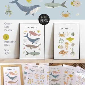 Ocean Animals Print Set, 3 Educational Prints, Classroom Posters, Home ...