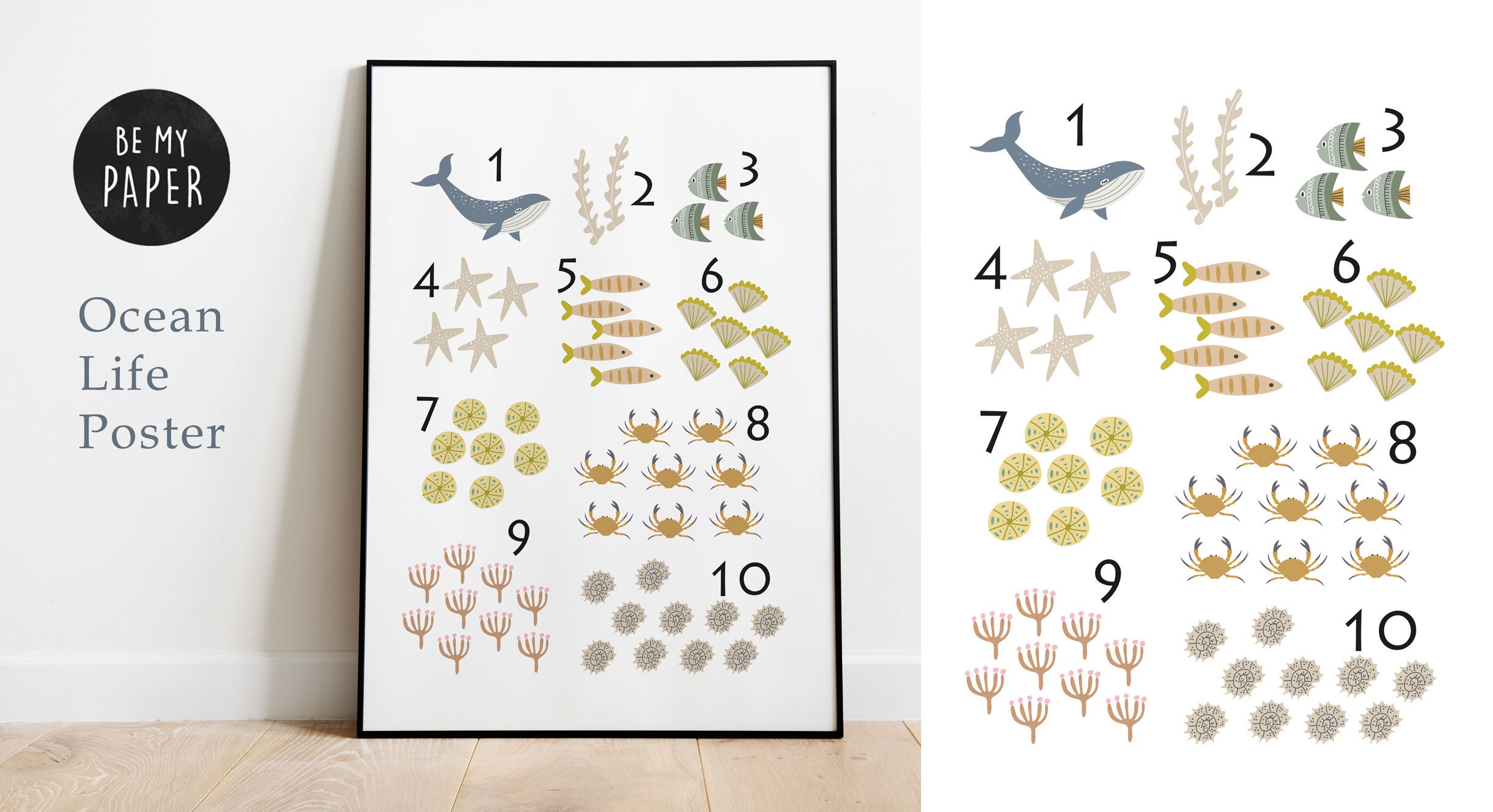Ocean Animals Print Set, 3 Educational Prints, Classroom Posters, Home ...