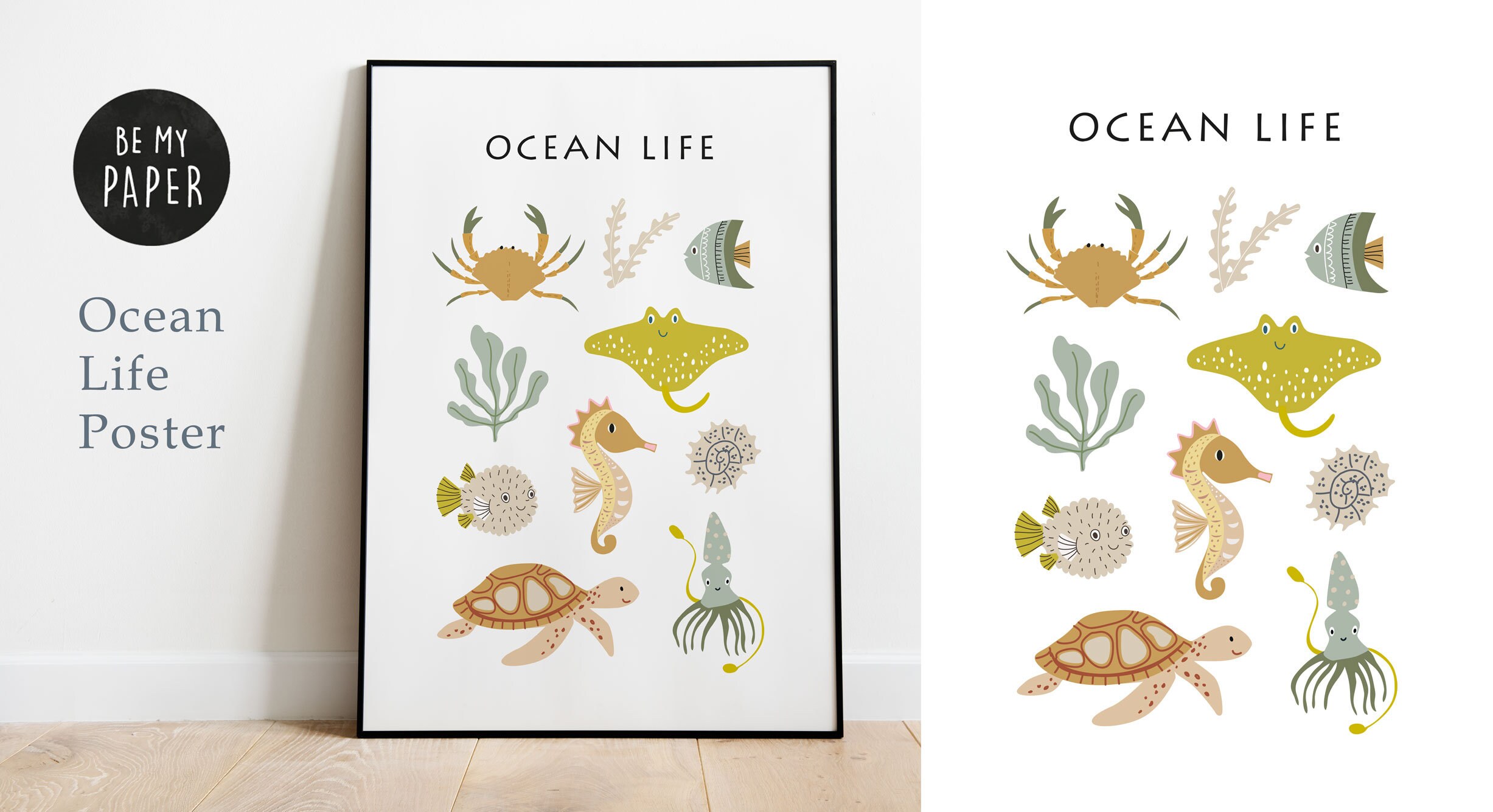 Ocean Animals Print Set, 3 Educational Prints, Classroom Posters, Home ...