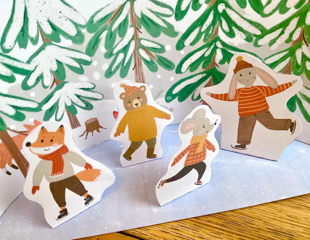 Printable Winter Ice Skating Rink | Paper Animal Puppets Craft (digital ...