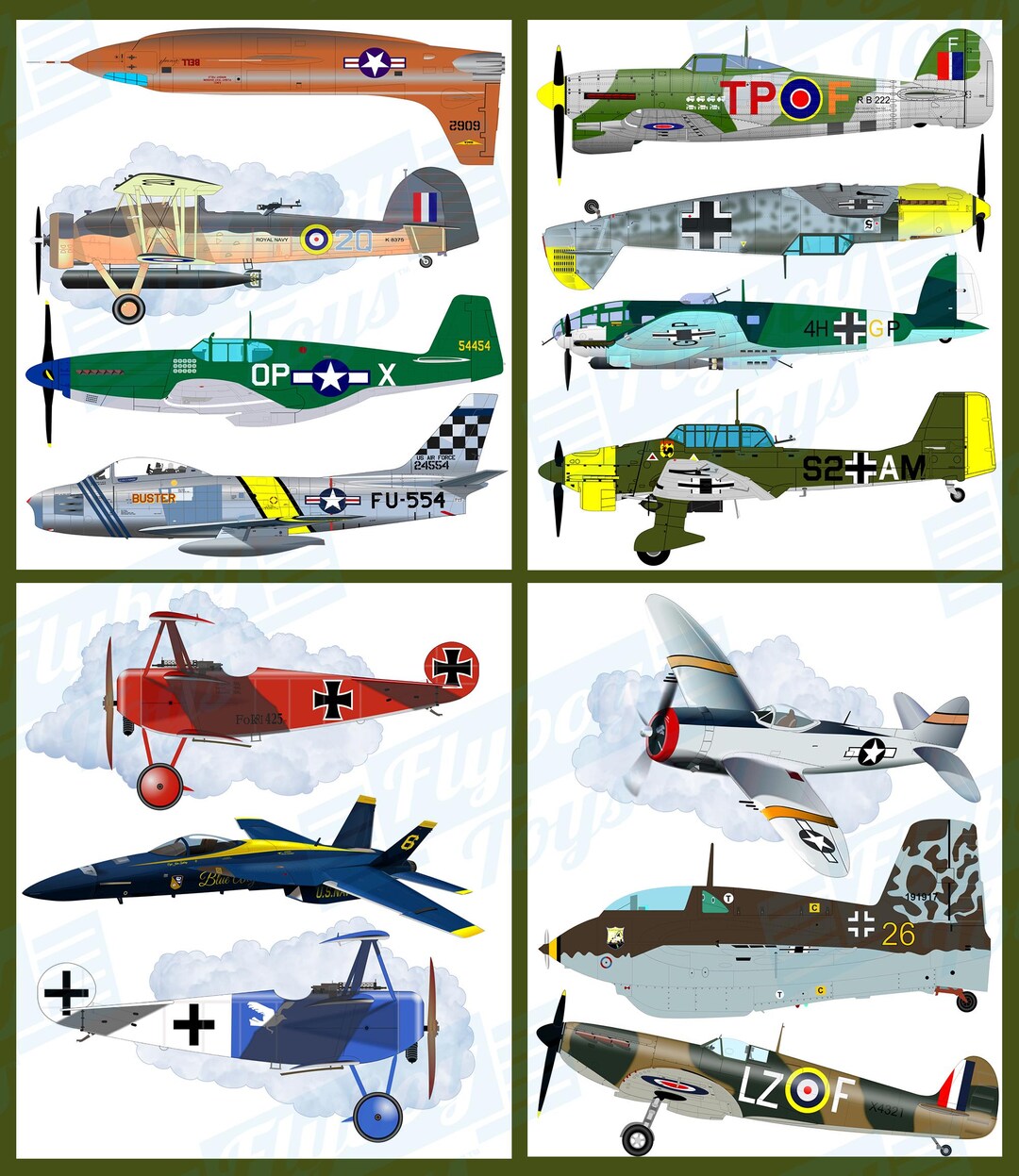 Flyboy Toys Airplane War Planes Die Cut Vinyl Stickers Decals (14 ...