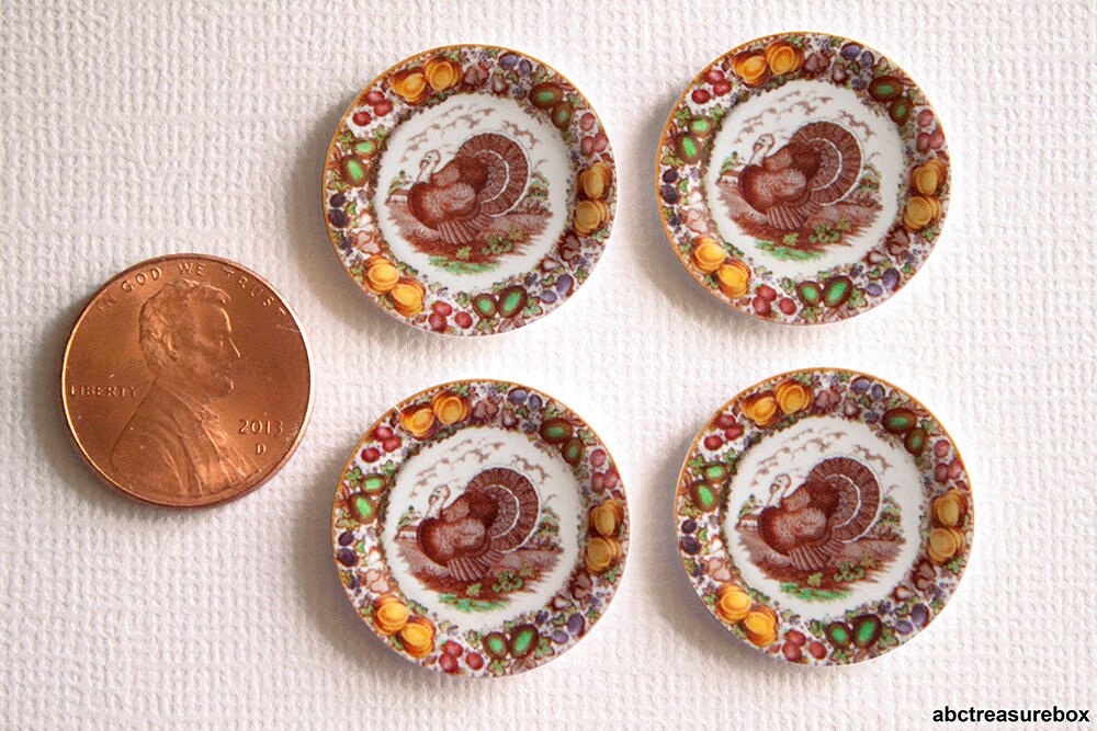 1:12 Miniature Paper Plates Placemats, Turkey, Thanksgiving, Fruit ...