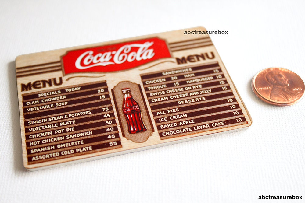 Miniature Coca Cola Menu Board Wall Sign, 1:12 Scale Handmade, Kitchen ...