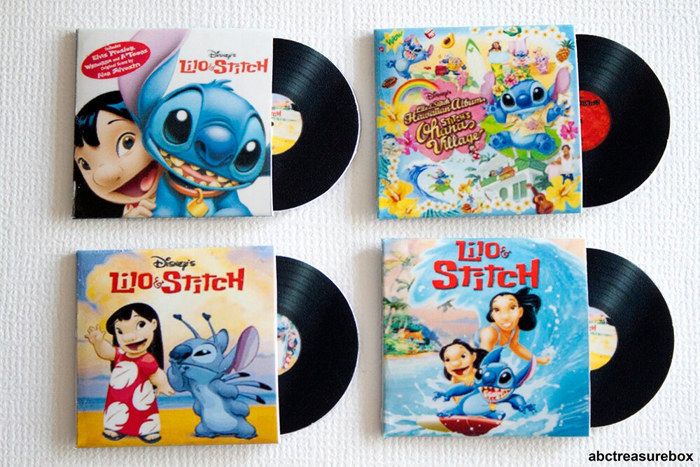 Miniature Set of 4 Children's Lilo and Stitch Records, Surf Pack 1:12 ...