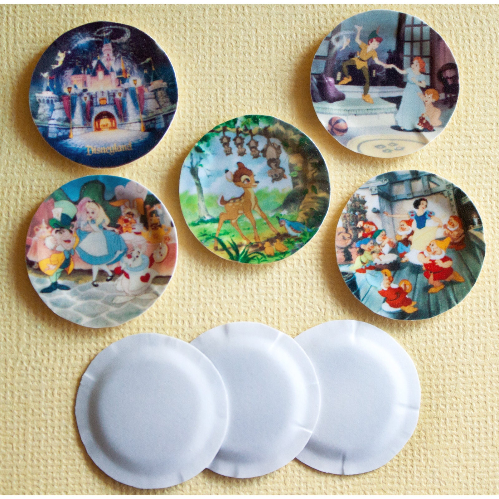 Miniature Disney Paper Plates 1:12 Scale - Alice, Bambi, Snow White ...