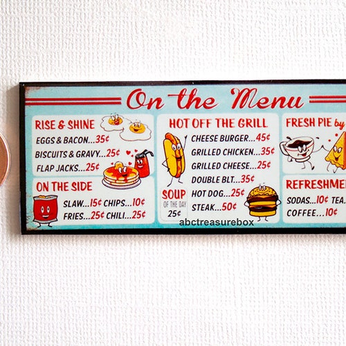 Miniature Diner Menu Board Wall Sign Retro Style 1:12 Scale - Etsy