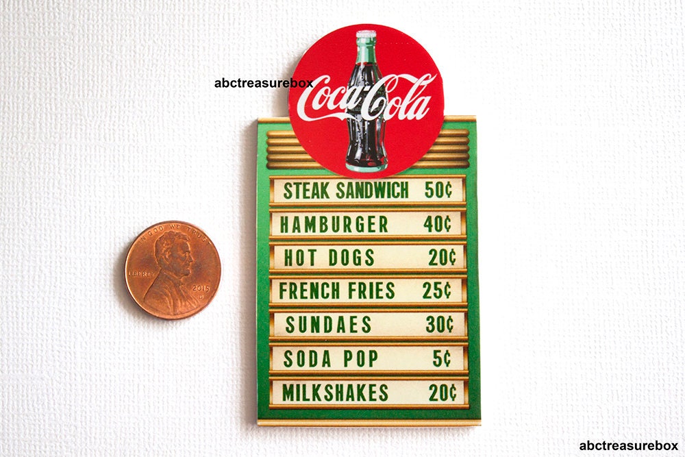 Miniature Coca Cola Menu Board 1:12 Scale, Soda Restaurant Sandwiches ...