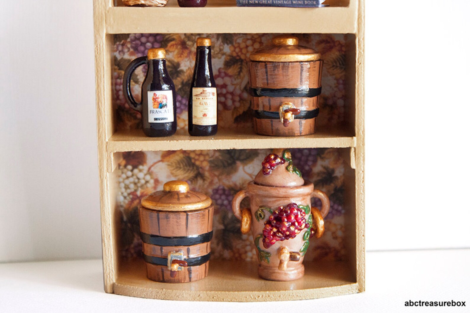 Miniature Italy Grape Wine Spigot Vase, Shelf & Wine Bottles, Tuscan ...