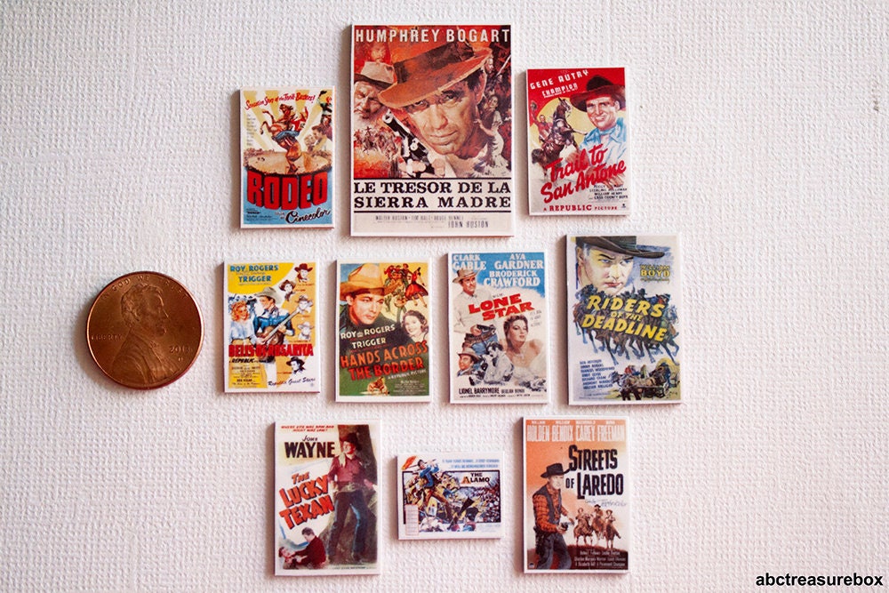 10 Miniature Cowboy Western Themed Movie Posters - 1:12 Dollhouse Scale ...