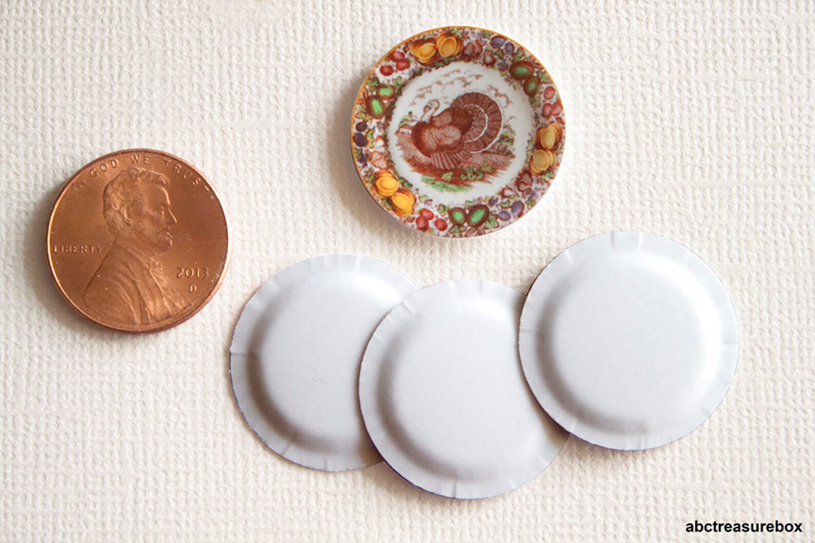 1:12 Miniature Paper Plates Placemats, Turkey, Thanksgiving, Fruit ...