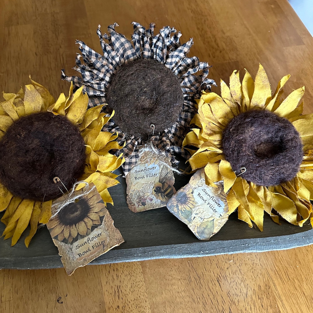 Needle Felted Shabby Primitive Bowl Filler, Sunflower Bowl Filler ...