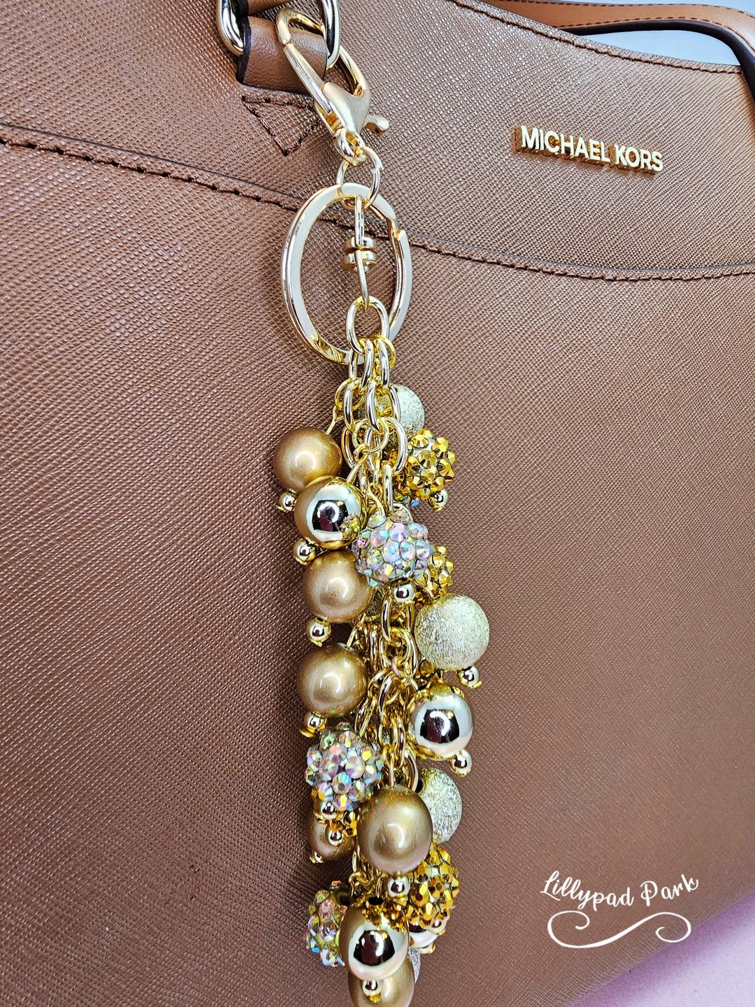 Gold Beaded Purse Charm: Handmade Rhinestone Bag Accessory - Etsy