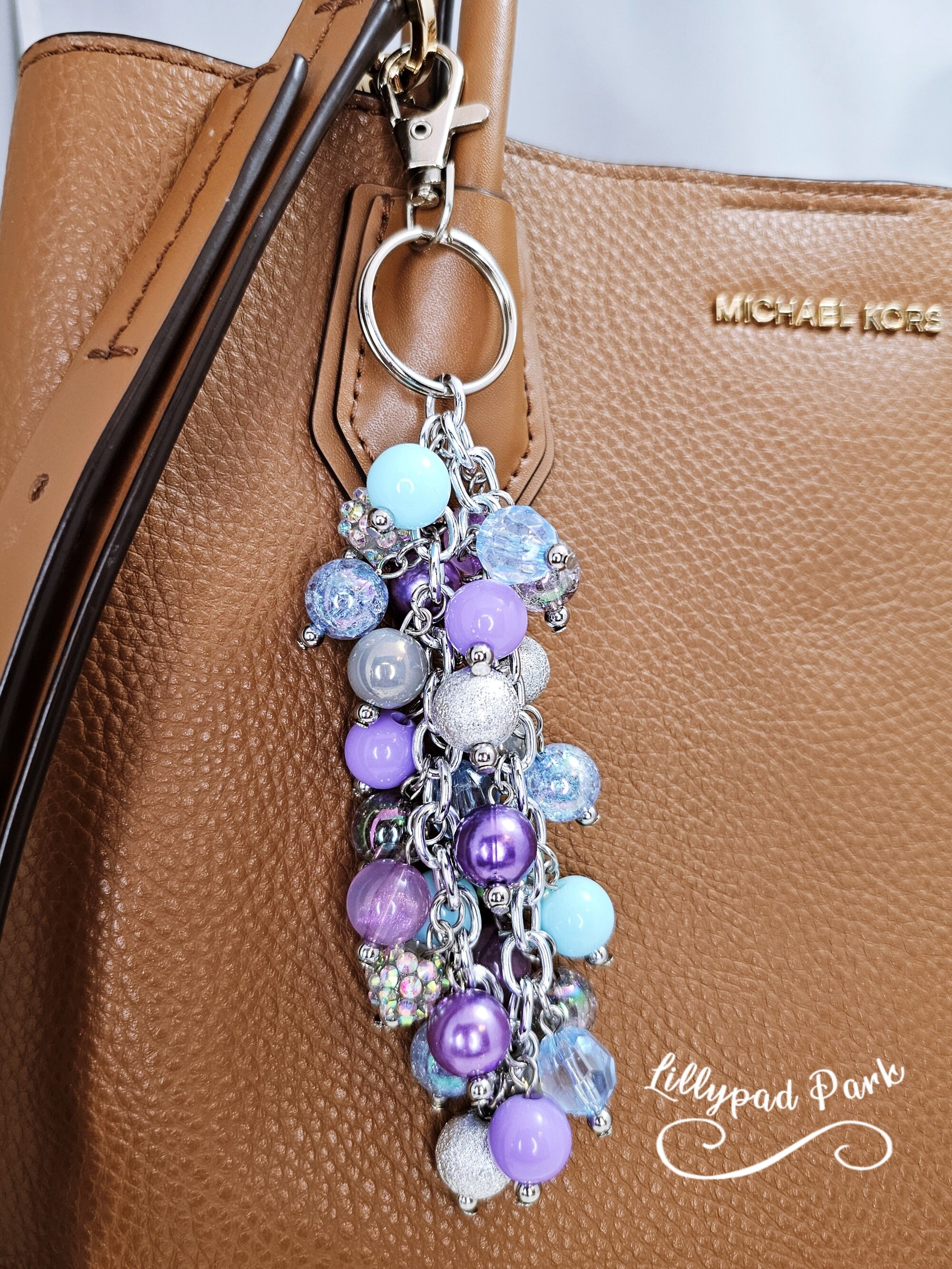 Shimmering Beaded Purse Charm: Purple, Blue & Silver Bag Accessory - Etsy