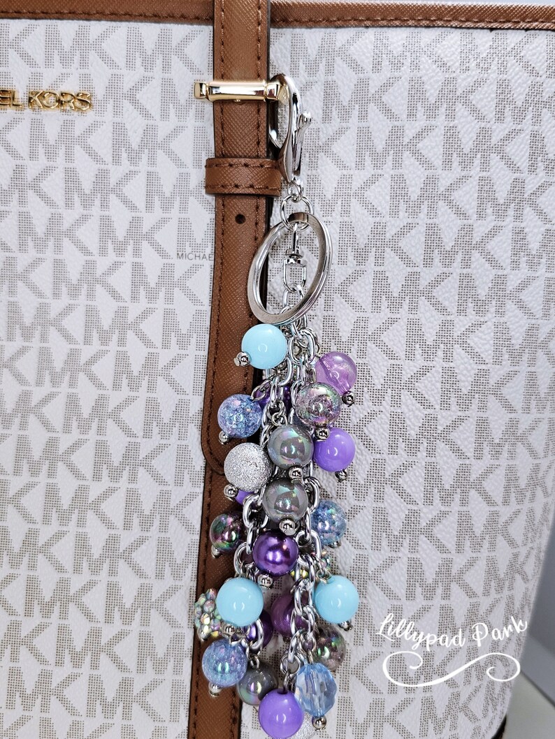 Shimmering Beaded Purse Charm: Purple, Blue & Silver Bag Accessory - Etsy