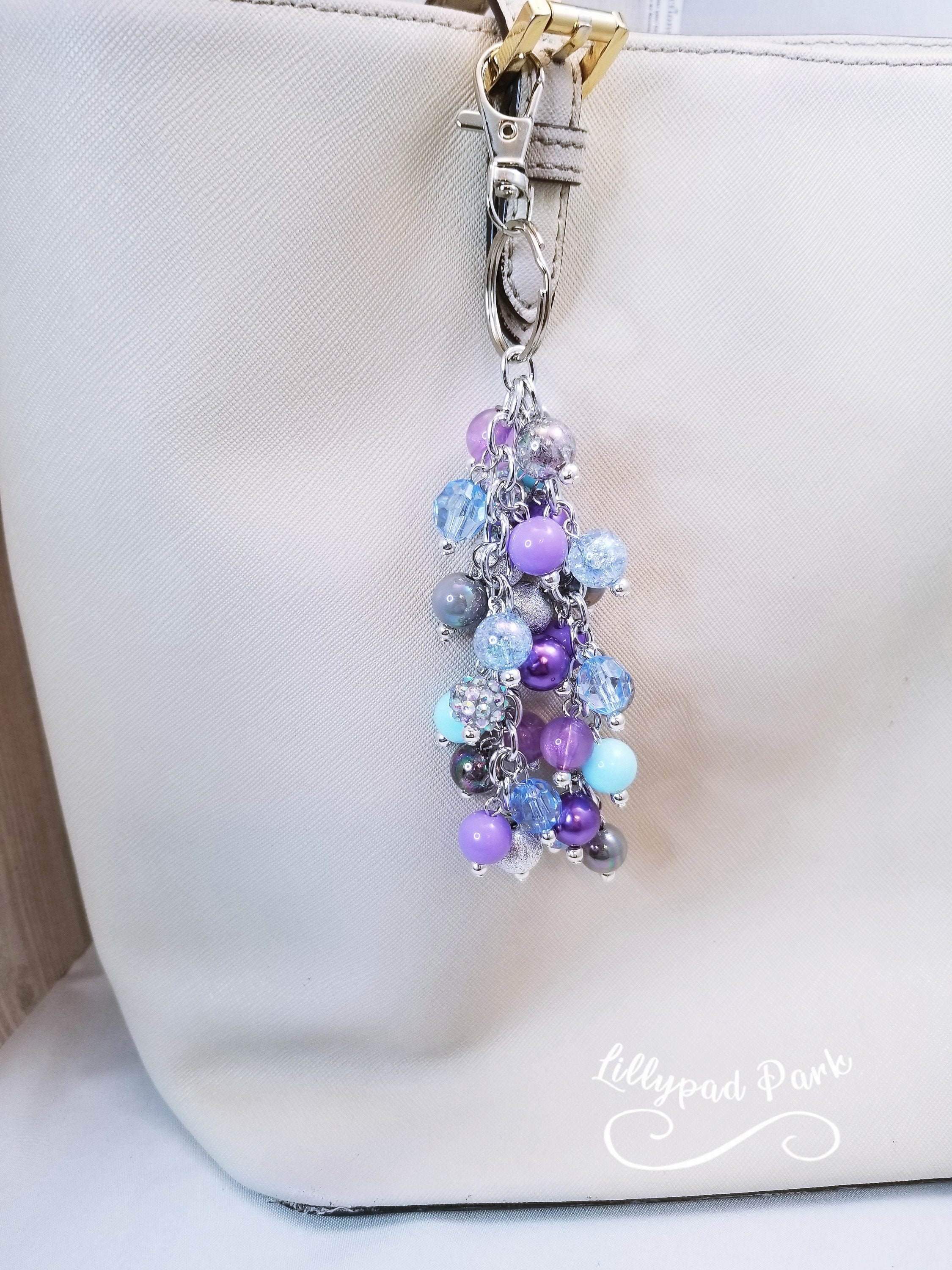 Shimmering Beaded Purse Charm: Purple, Blue & Silver Bag Accessory - Etsy