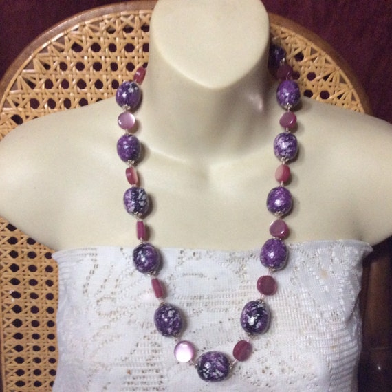 Hand made paper mache purple beads necklace . - Gem
