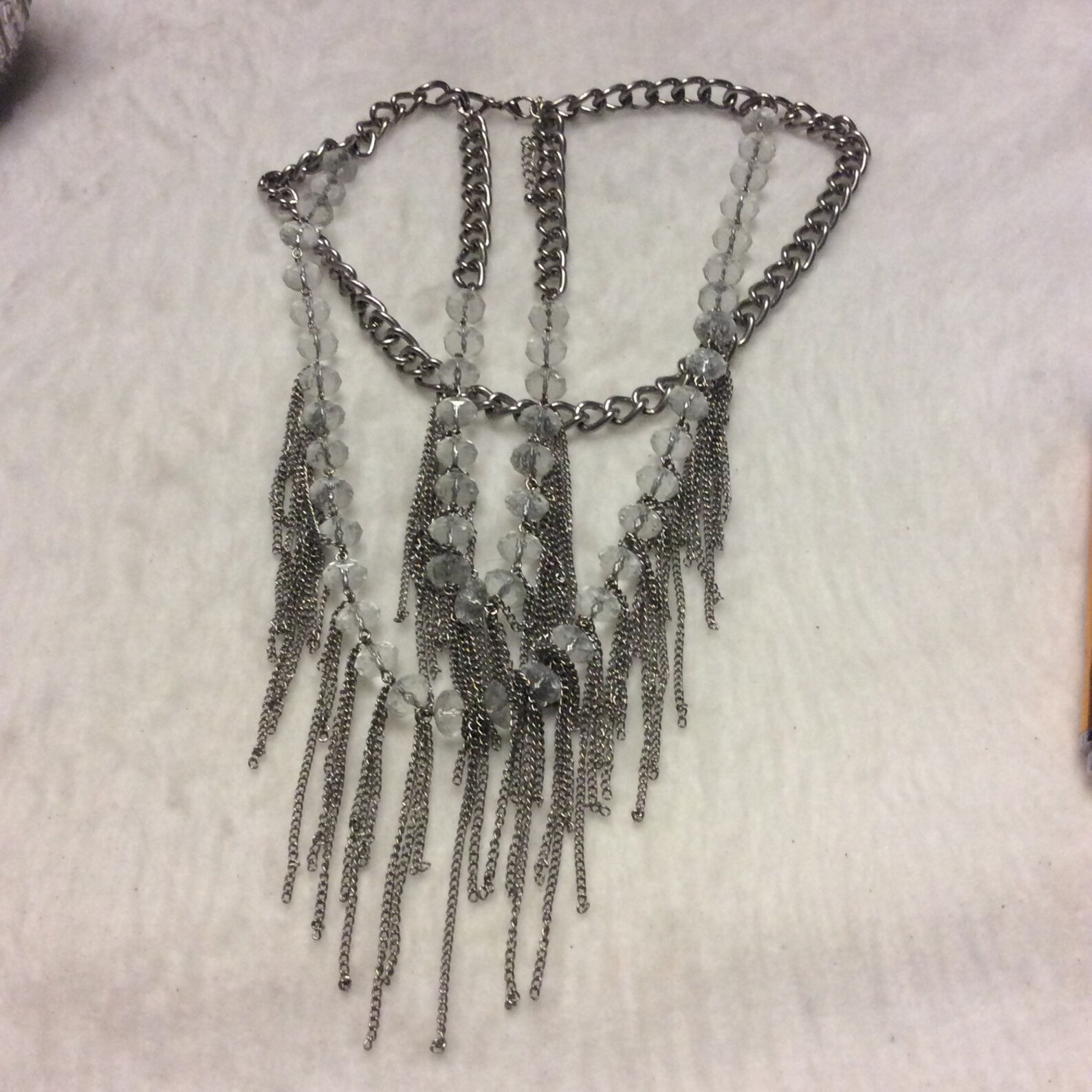 Vintage Chatelaine Chain Dangles on Faveted Acrylic Beads Multi Strand ...