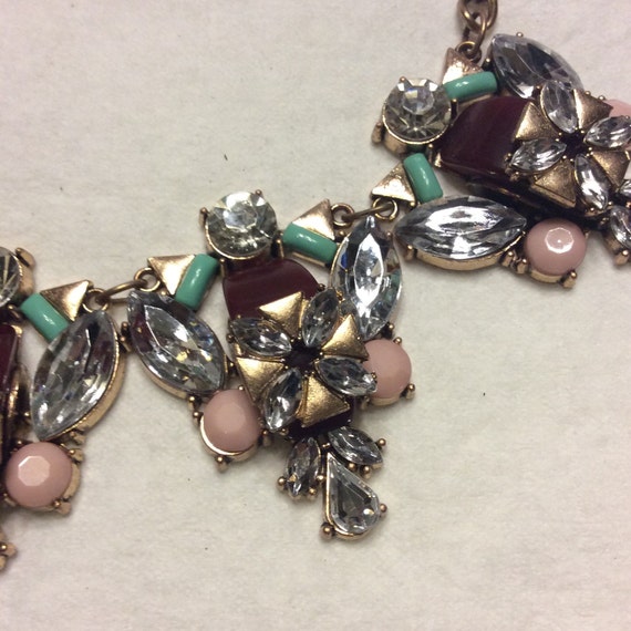 Vintage thermoset rhinestone gold metal clusters neck… - Gem