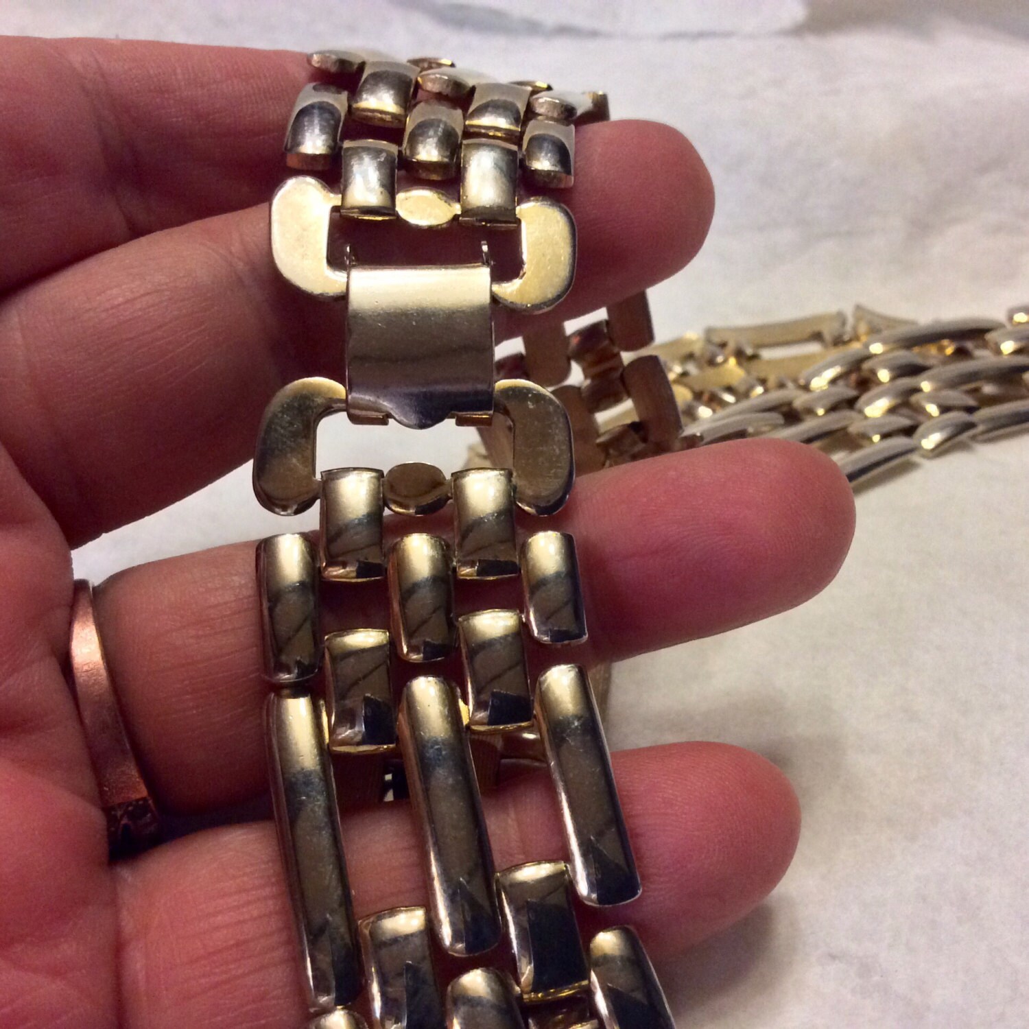 Vintage Flat Elongated Chain Necklace Gold Toned Metal 1960s. - Etsy