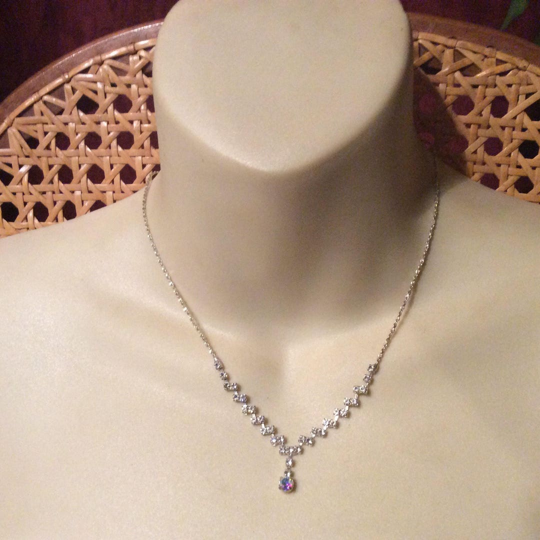 1950s Prong Set Rhinestones in Cup Chain Drop Danglee Necklace - Etsy