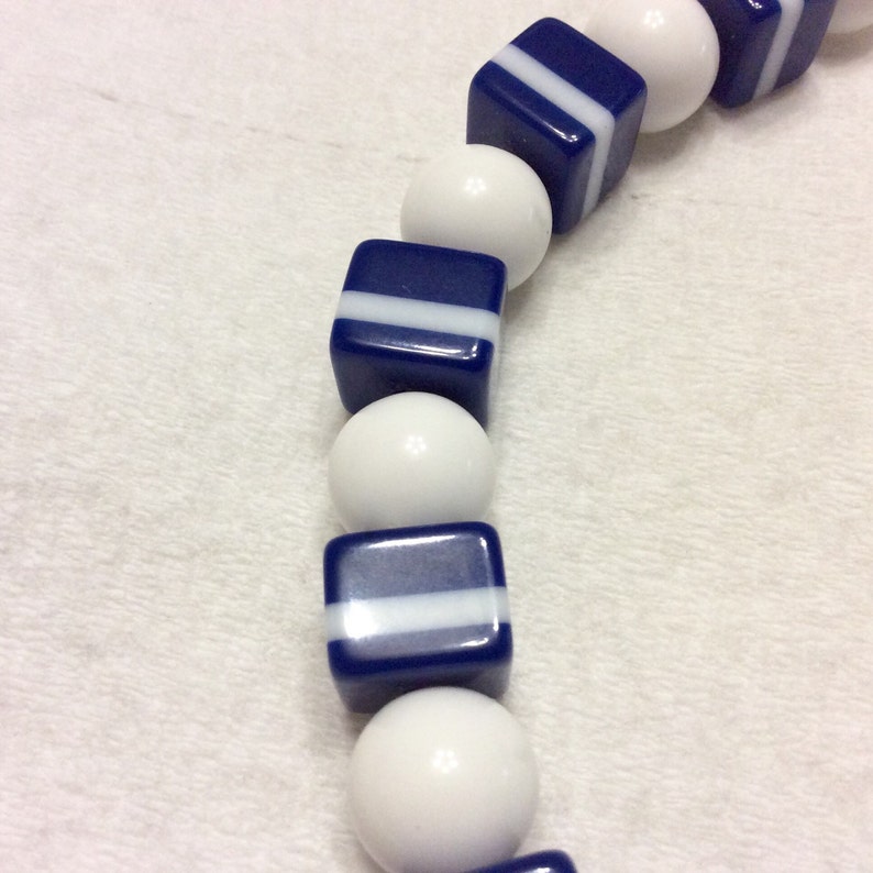 Blue and White Acrylic Beads Beaded Necklace. - Etsy