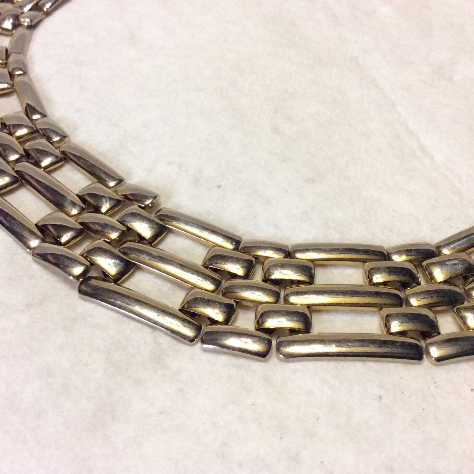 Vintage Flat Elongated Chain Necklace Gold Toned Metal 1960s. - Etsy
