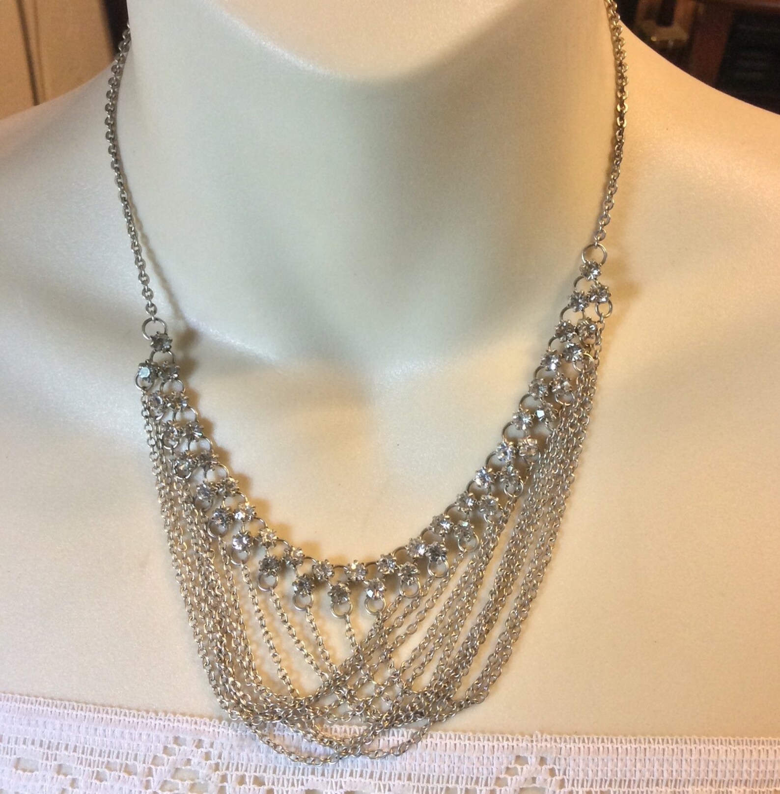 Vintage 1940's Chatelaine Chain Dangles Rhinestones Bib Necklace . - Etsy