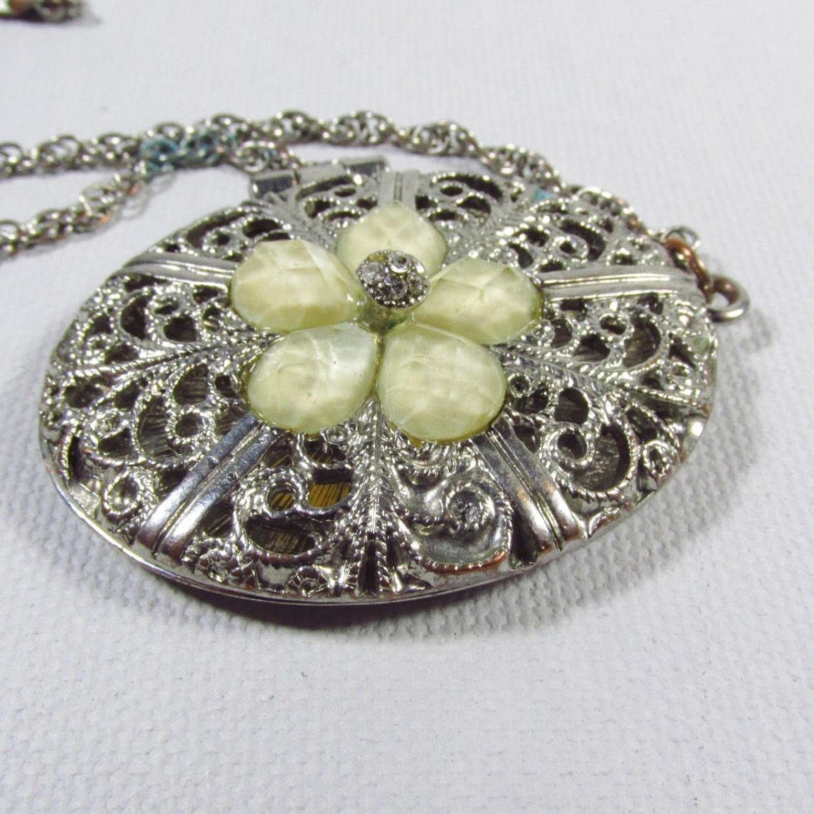Silver Filigree Oval Locket Acrylic Cabochons Tiny Rhinestones - Etsy