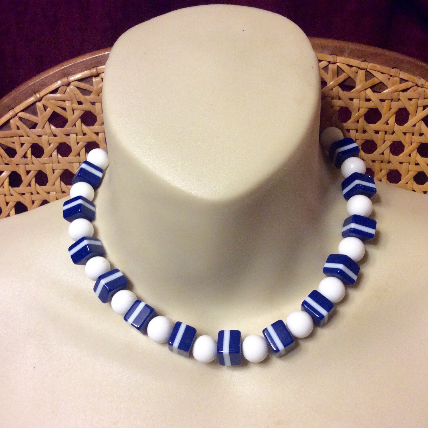 Blue and White Acrylic Beads Beaded Necklace. - Etsy