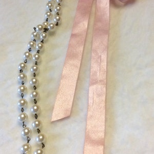 Pearl Necklace With Pink Ribbon Tie Signed Seasons - Etsy