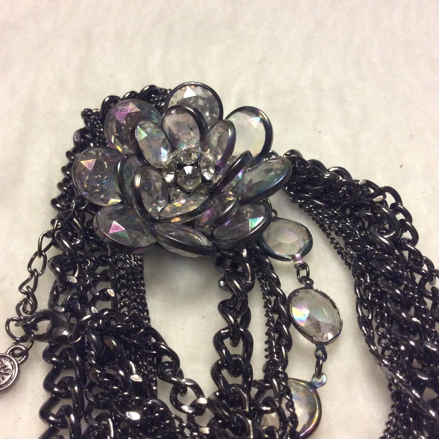 Vintage Multi Strand Blackened Chains Bezel Set Glass Rhinestones ...