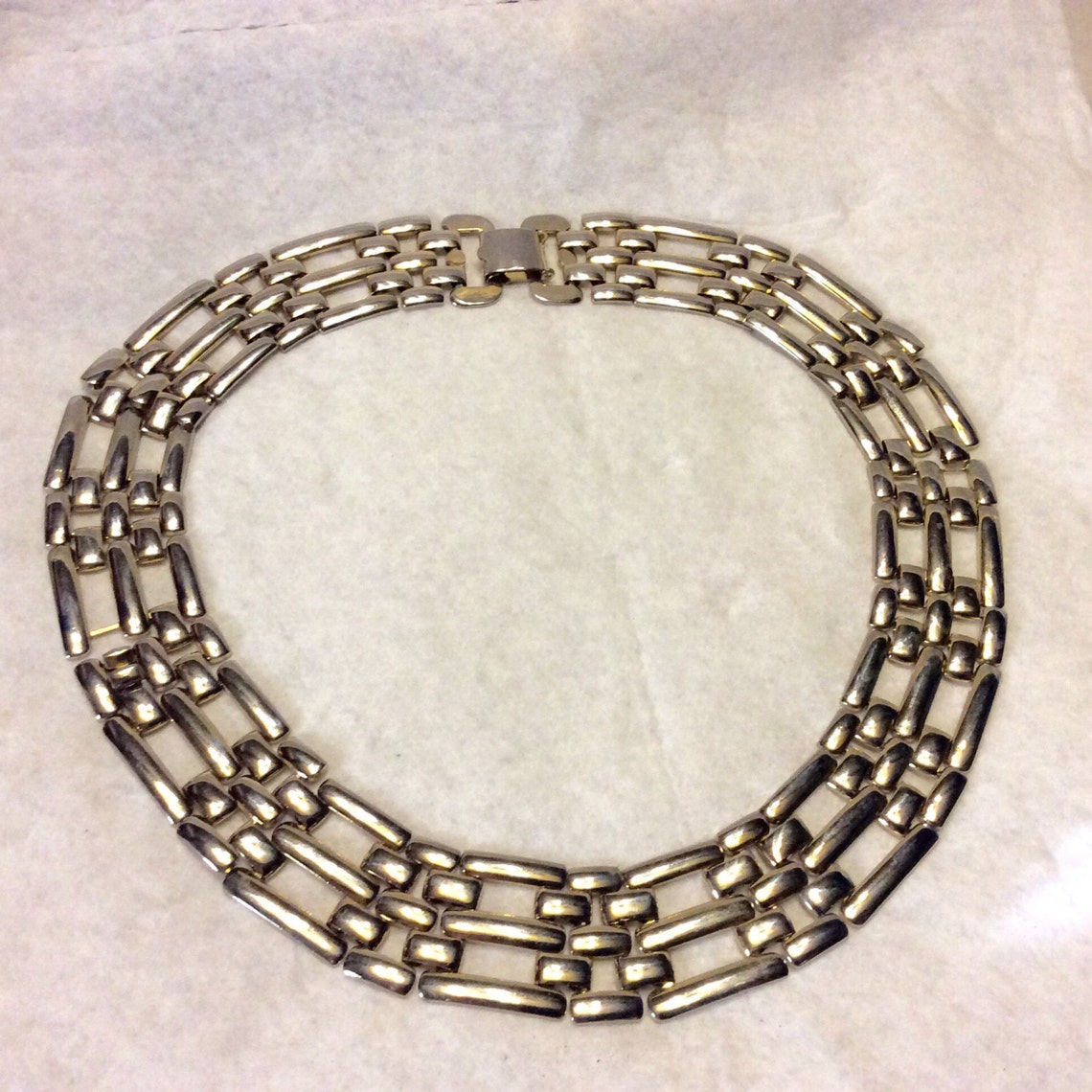 Vintage Flat Elongated Chain Necklace Gold Toned Metal 1960s. - Etsy