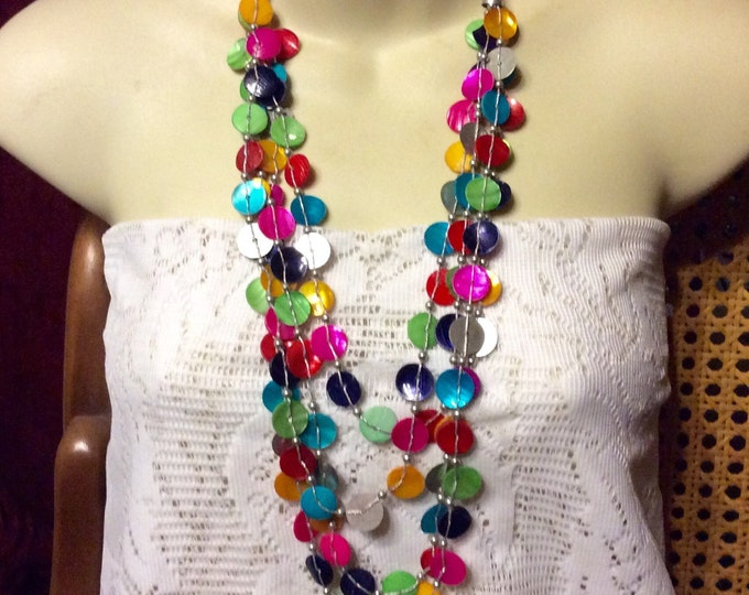 Vintage Dyed Seashell Discs Multi Strand Long Necklace. - Etsy
