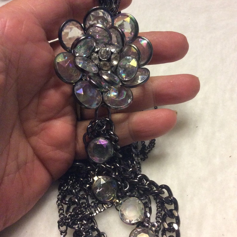 Vintage Multi Strand Blackened Chains Bezel Set Glass Rhinestones ...