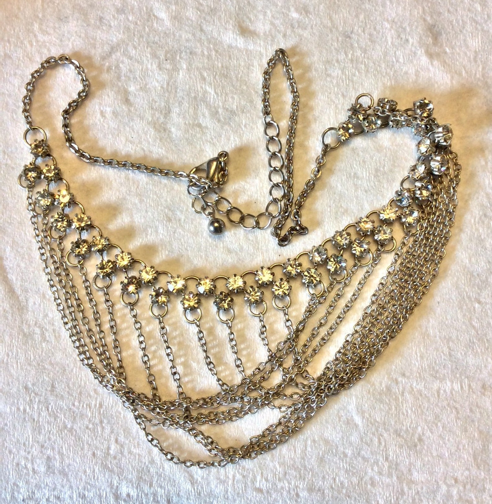 Vintage 1940's Chatelaine Chain Dangles Rhinestones Bib Necklace . - Etsy