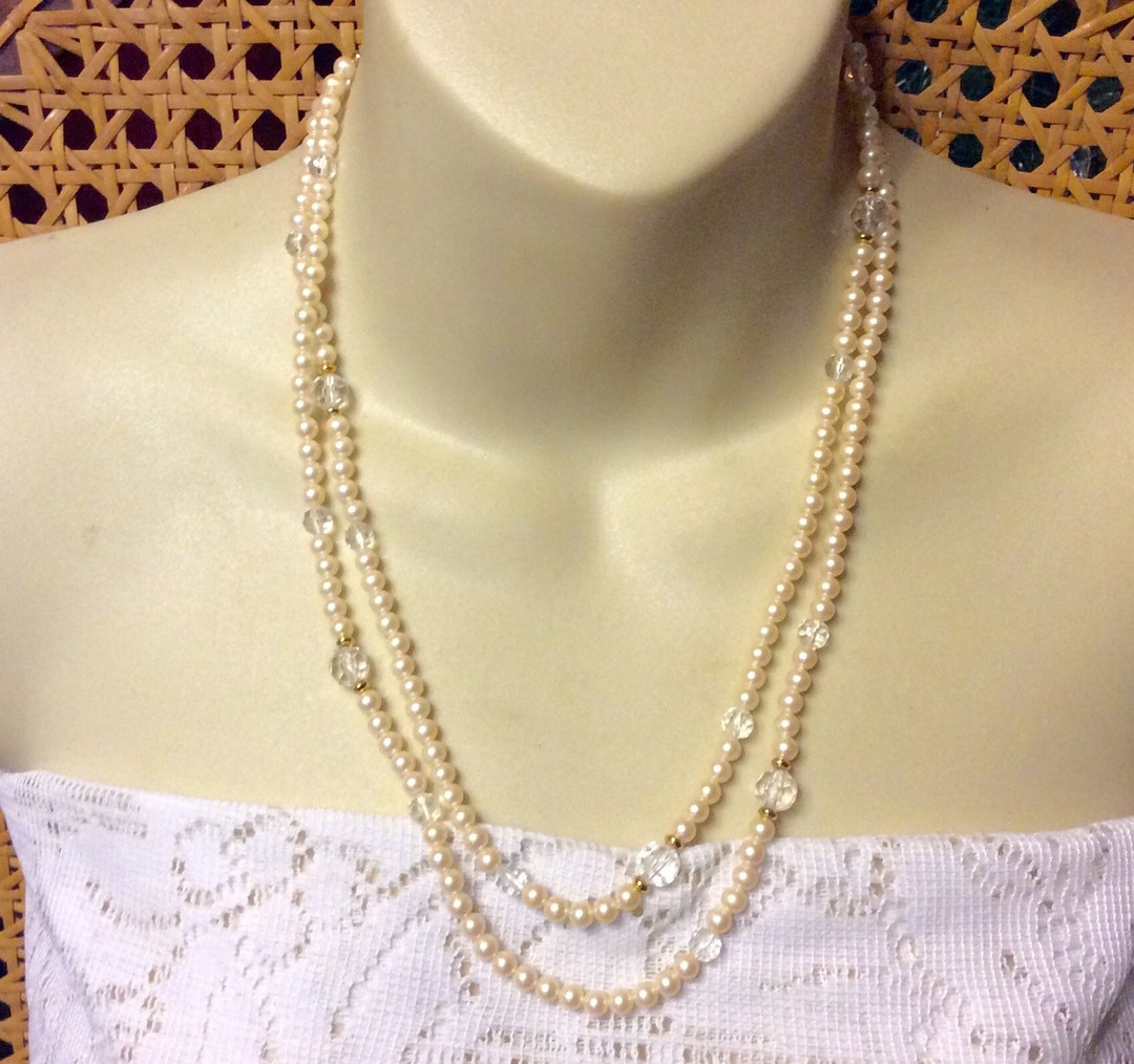 Vintage Signed Monet Pearls and Faceted Acrylic Beads Wedding Necklace ...