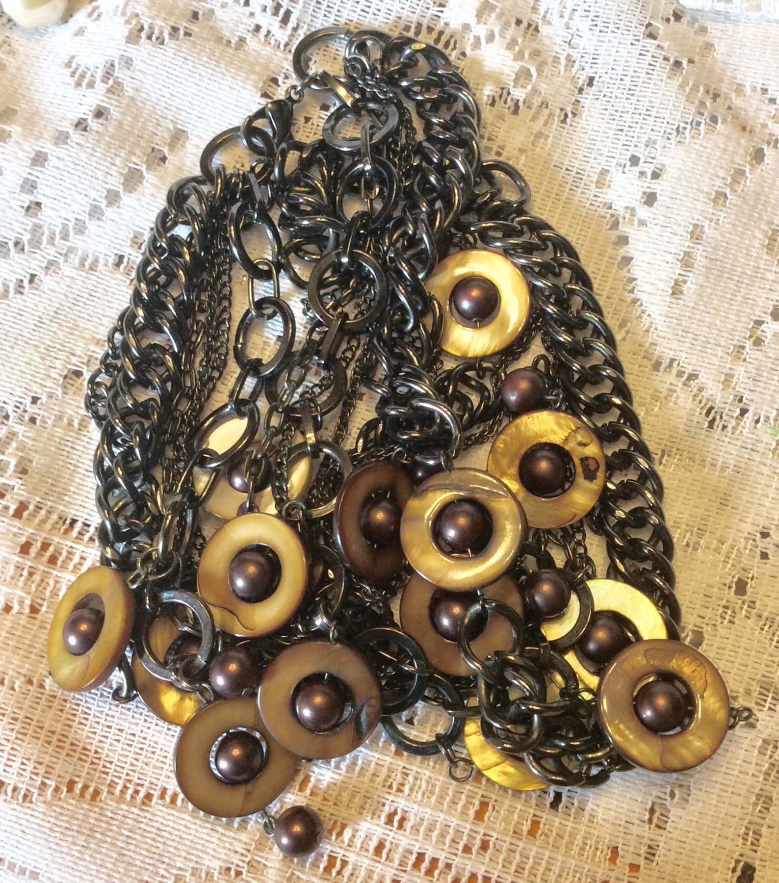 Vintage 1970's Blackened Metal Chains Tigers Eye Doughnut - Etsy