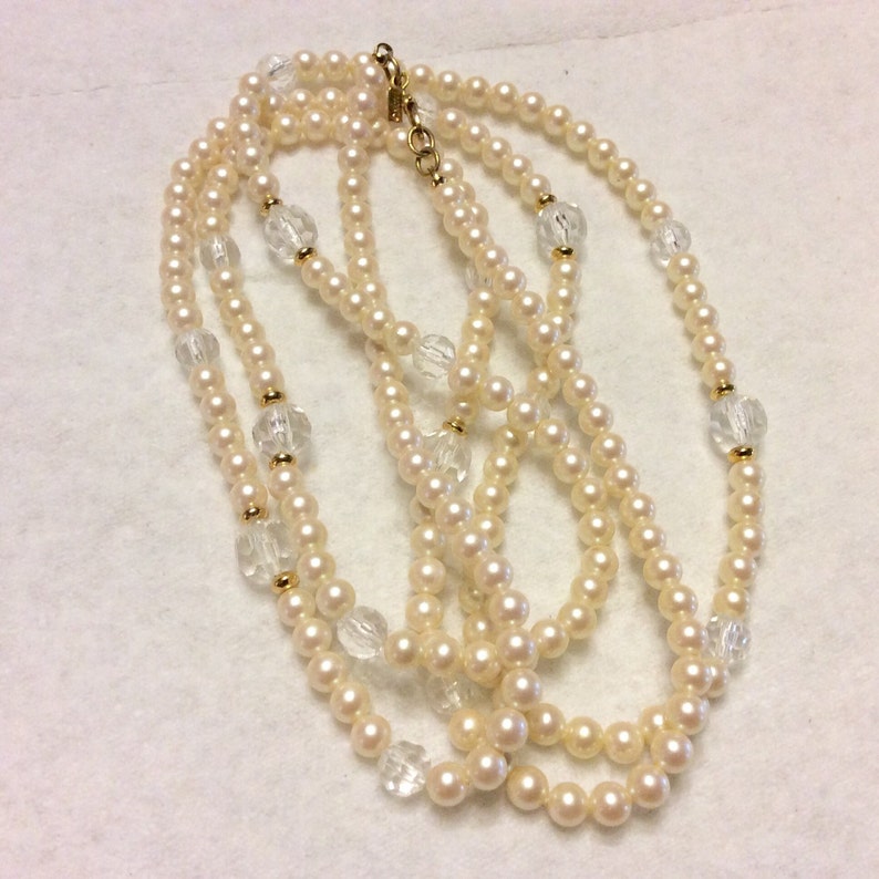 Vintage Signed Monet Pearls and Faceted Acrylic Beads Wedding Necklace ...