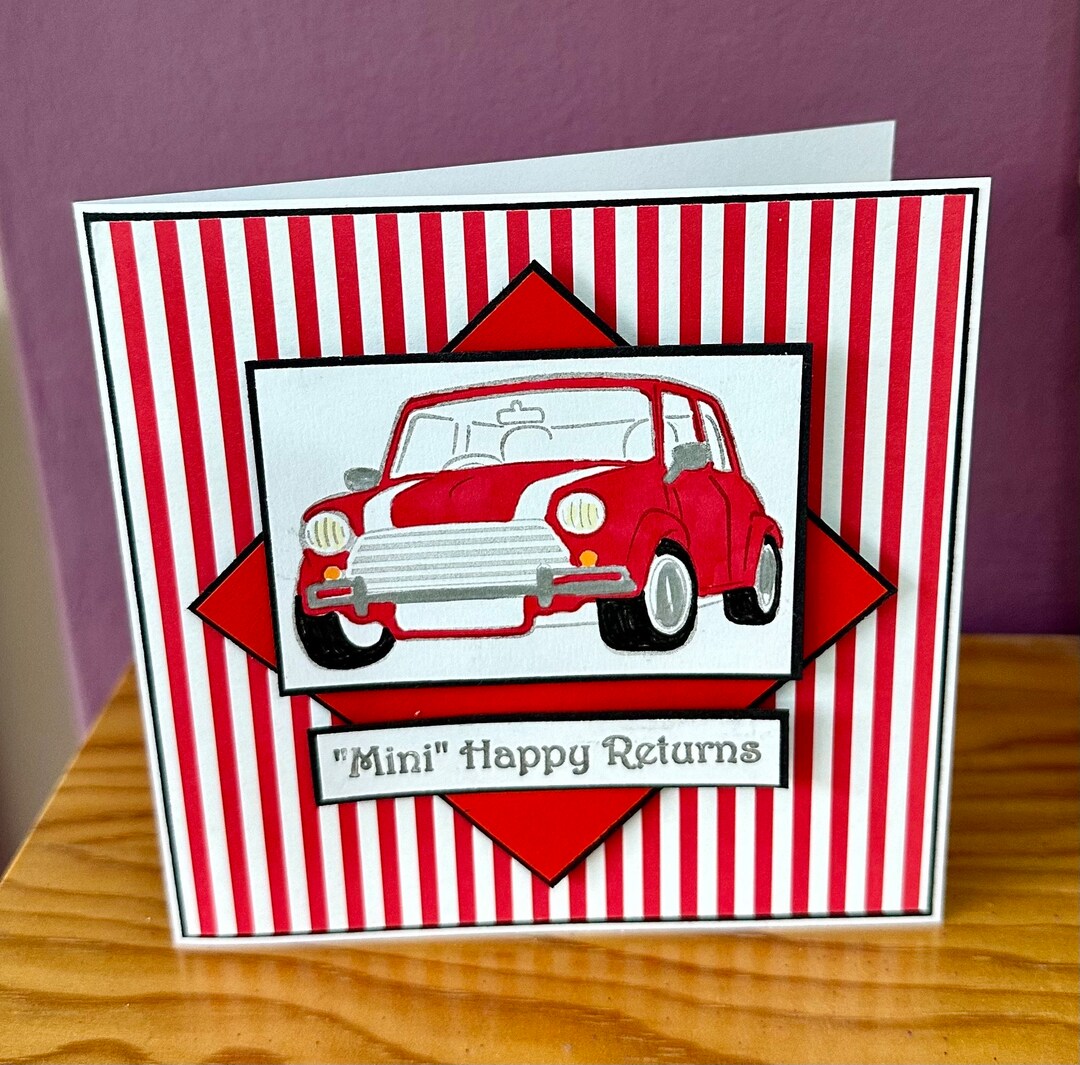 Classic Mini Cooper Birthday Card Red White Stripe - Etsy
