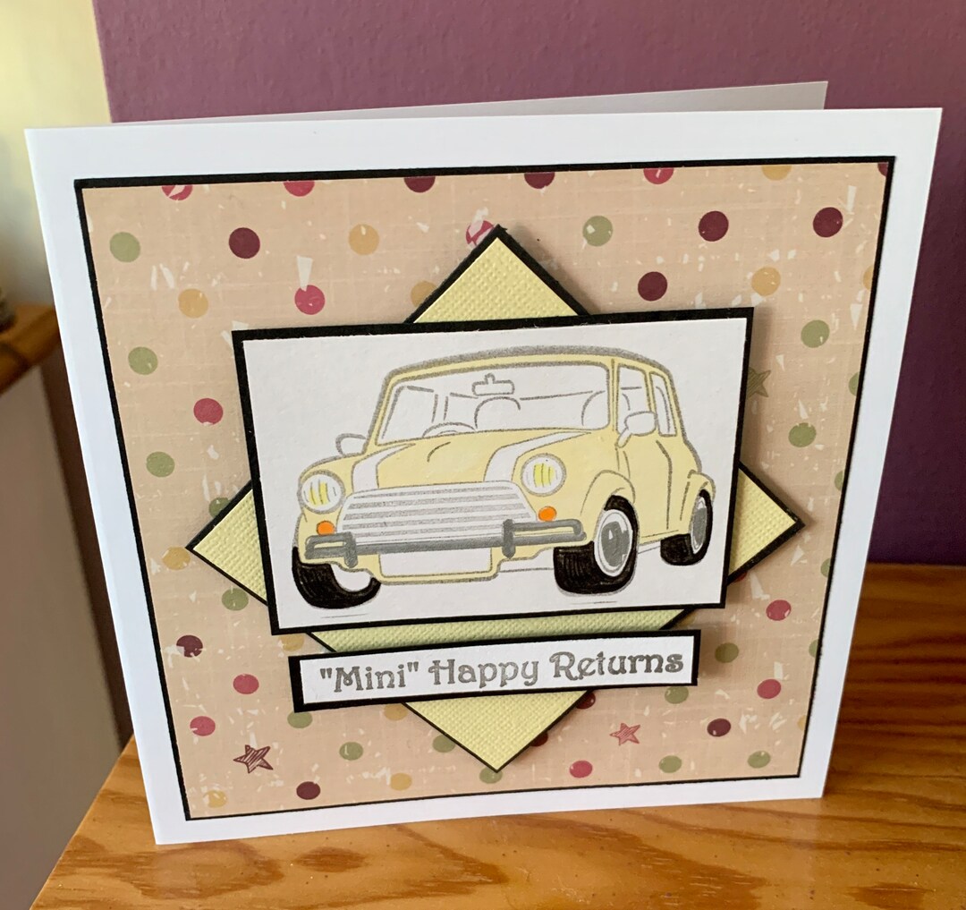 Classic Mini Cooper Birthday Card | Polka Dots and Stars - Etsy