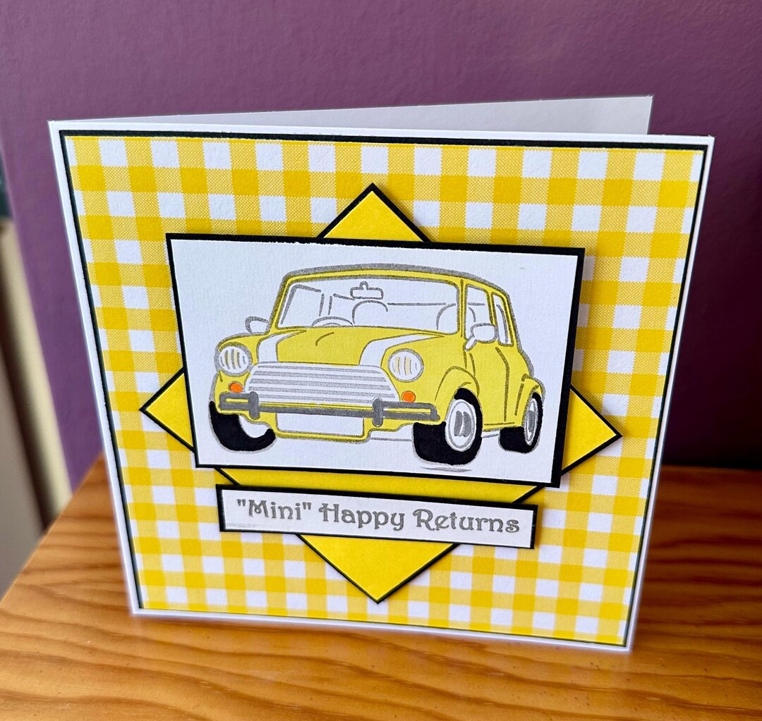 Classic Mini Cooper Birthday Card | Yellow White Checker - Etsy
