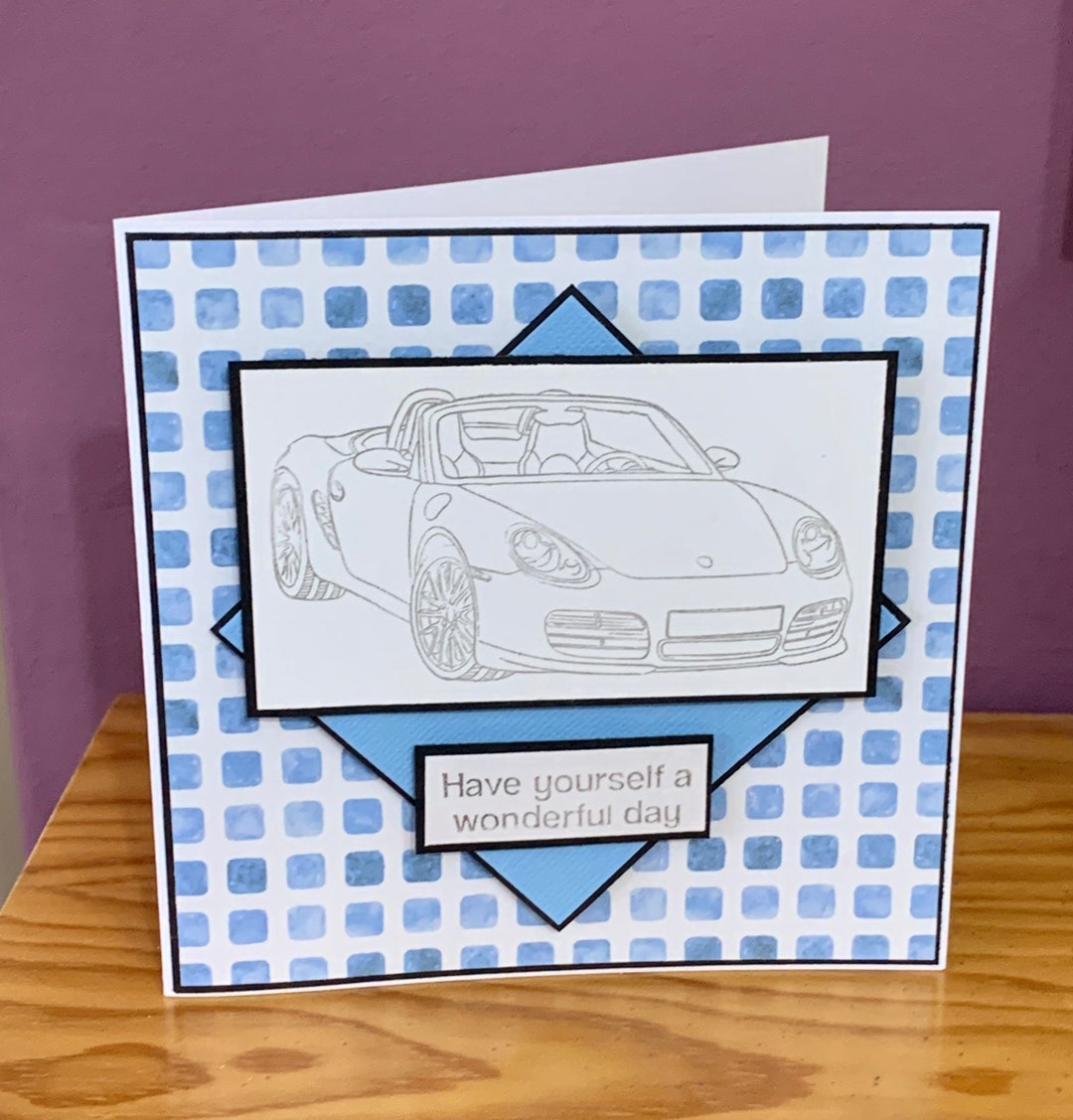 Classic Porsche Birthday Card - Blue Check Squares - Etsy