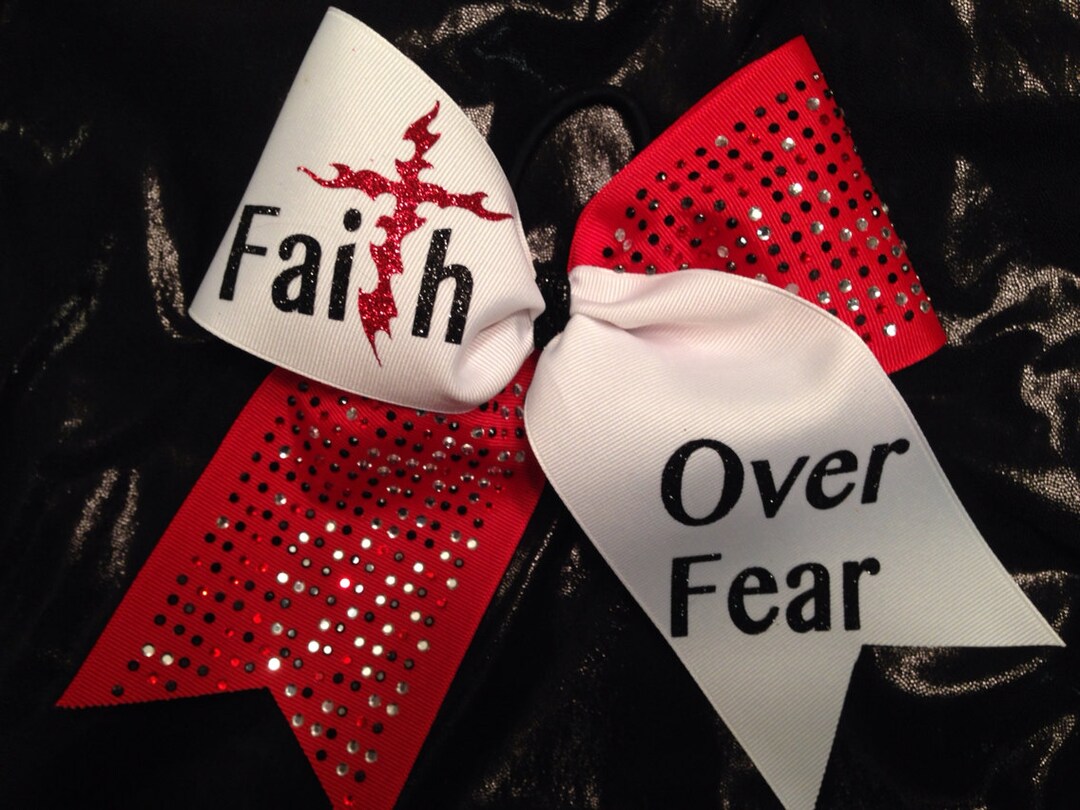 Faith Over Fear Cross Crystal Rhinestone 3" Bling Bow Green Red Blue ...