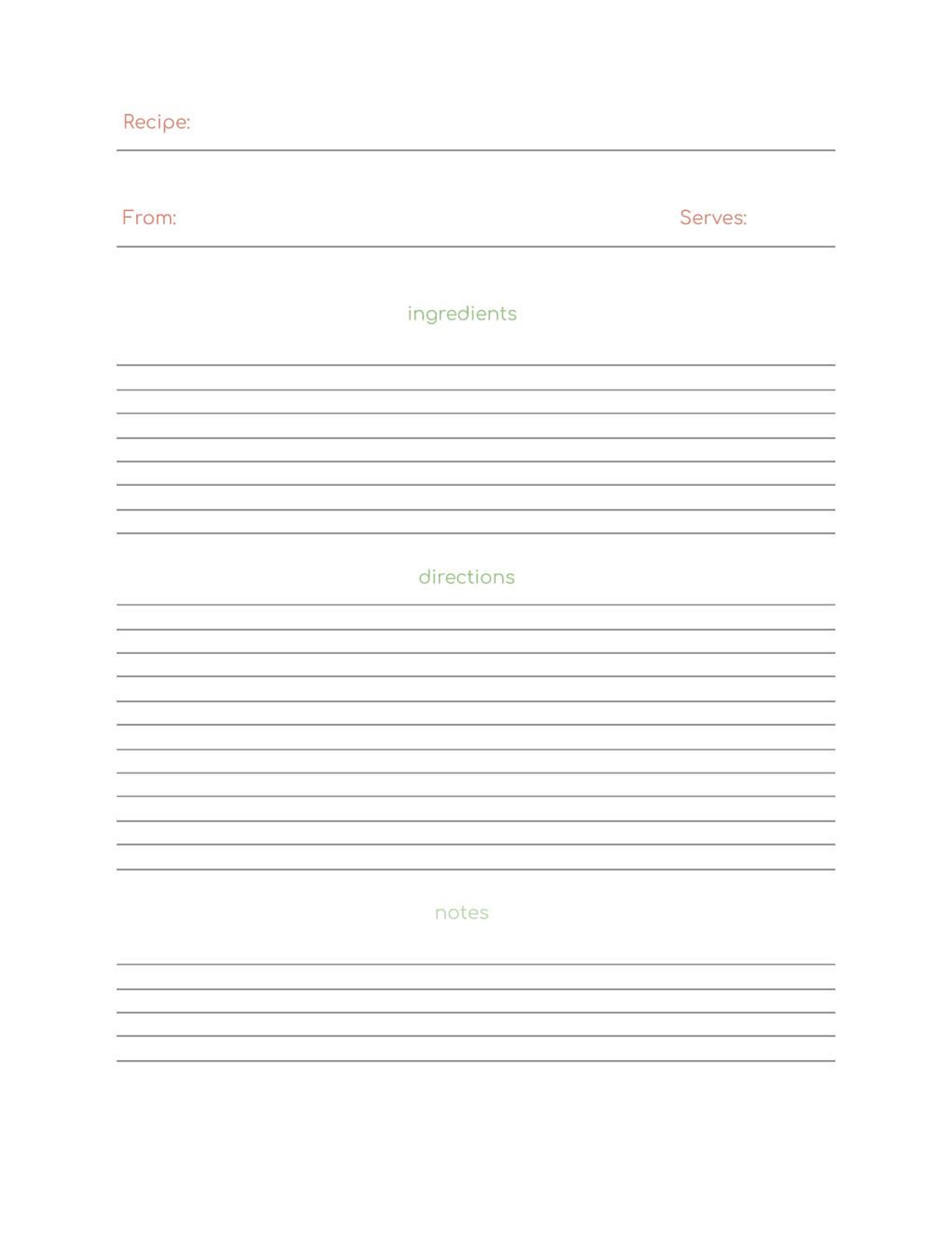 Recipe Template - Etsy