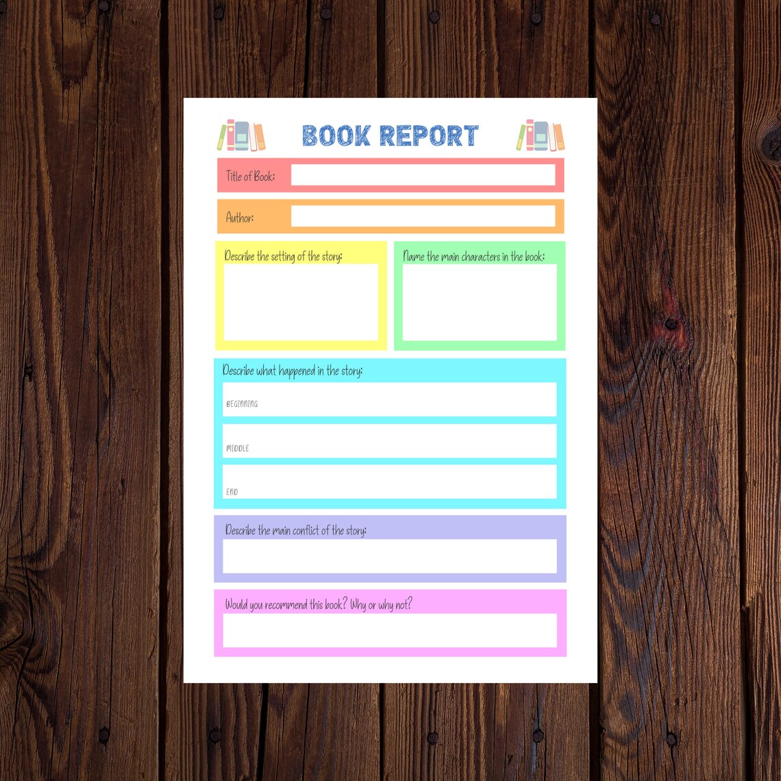 Elementary School Book Report Form - Etsy