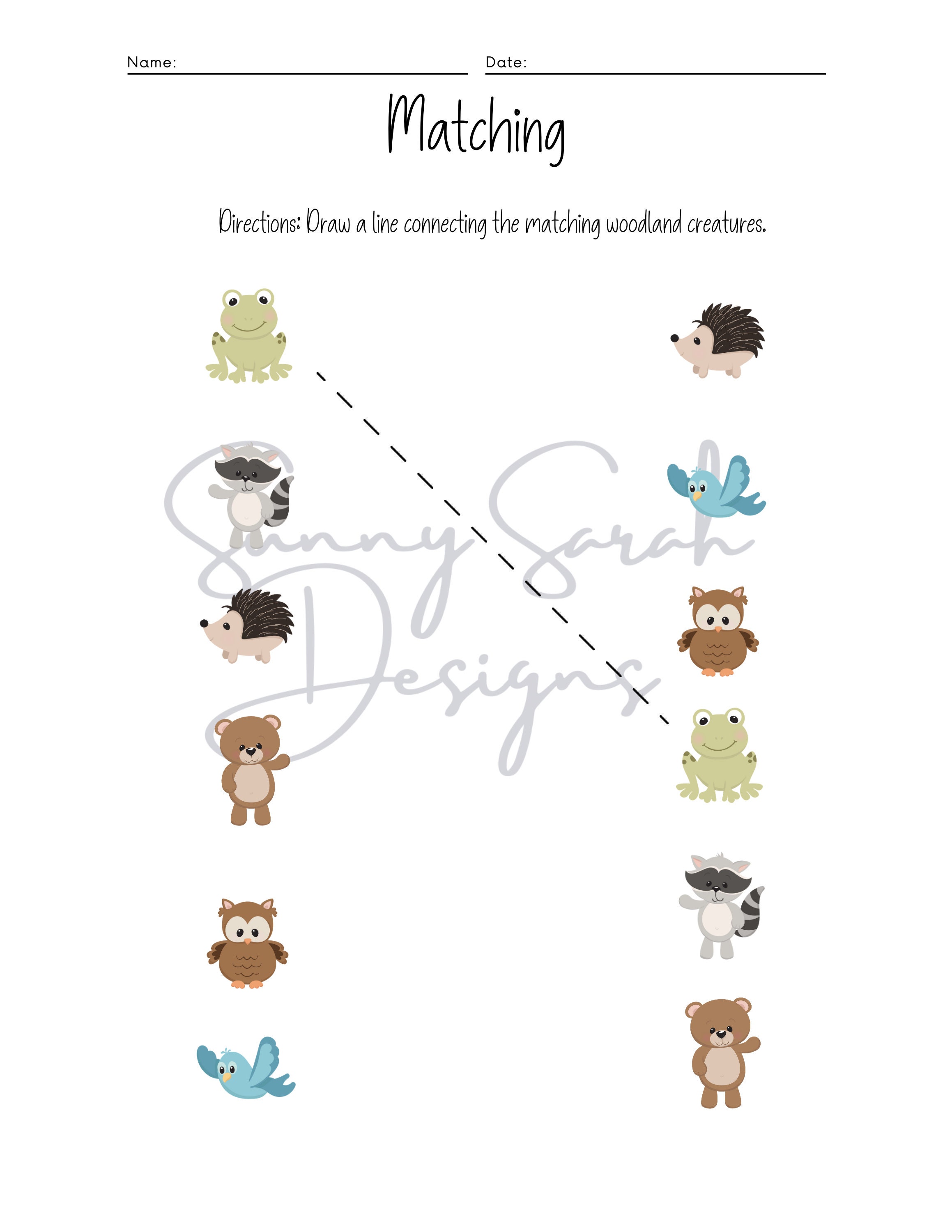 Preschool and Kindergarten Woodland Creature Homeschooling Matching ...