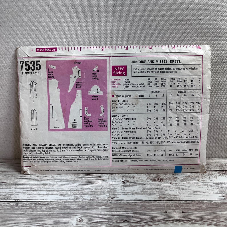 Vintage 1968 Simplicity 7535 Dress. Size 16 Bust 38. - Etsy